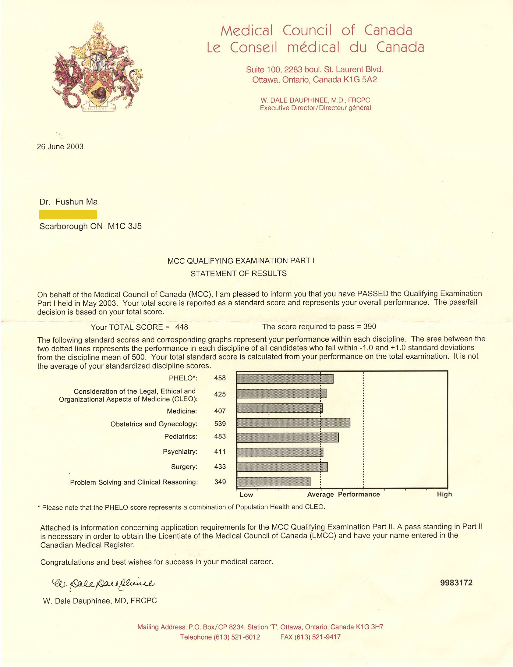 Medical Council Qualifying Exam Report of Dr. Ma